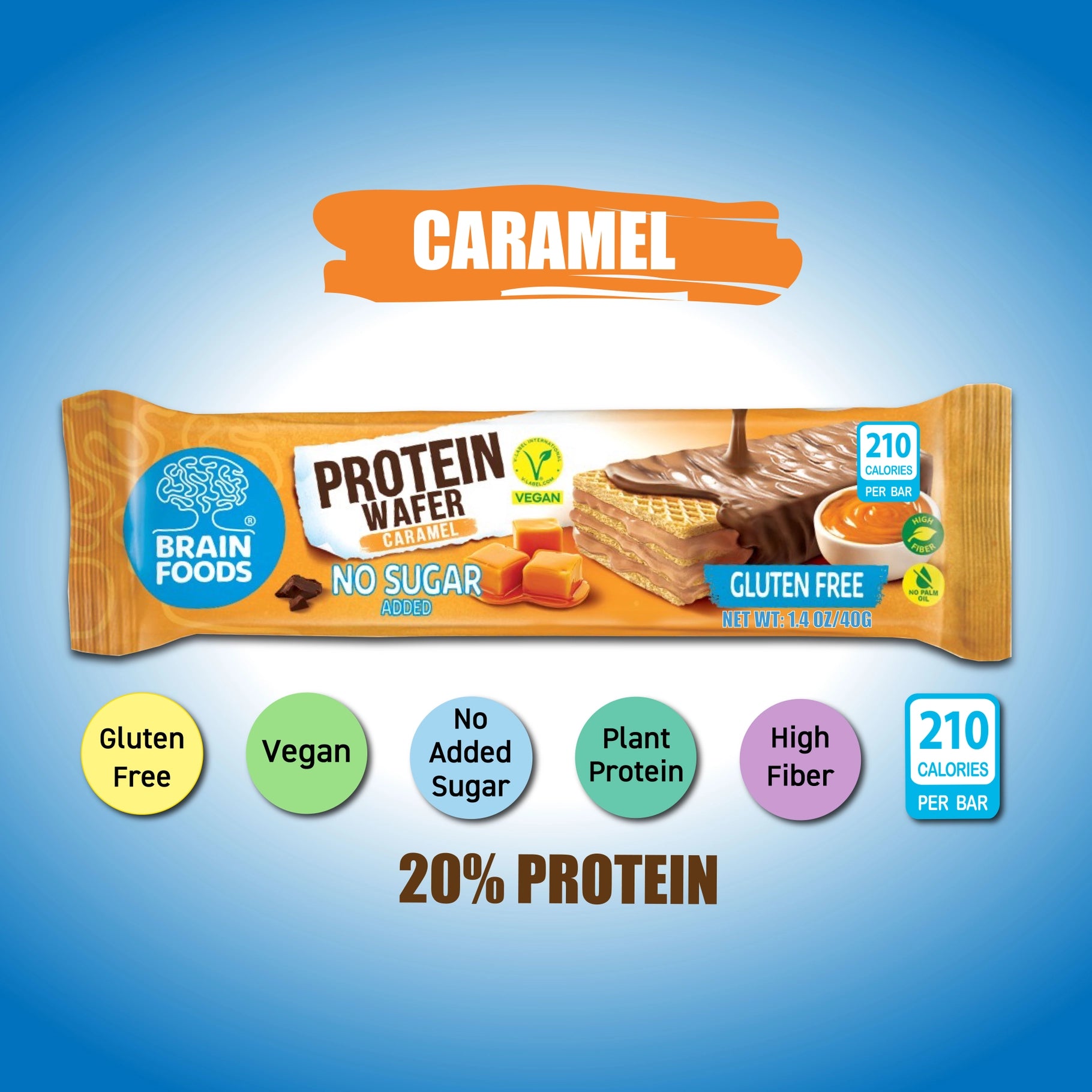 Brain Foods | Caramel Protein Wafer Bar Vegan Gluten-Free – Snackever