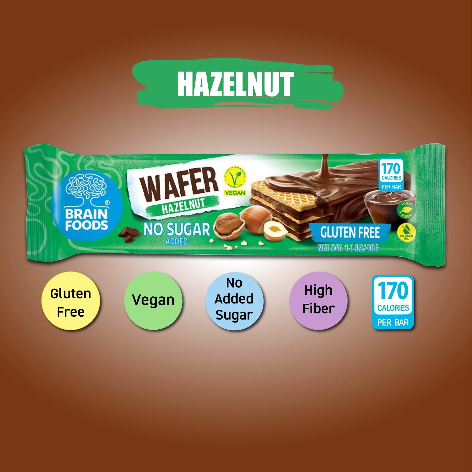 Brain Foods | Chocolate Hazelnut Wafer Bar Vegan Gluten-Free – Snackever