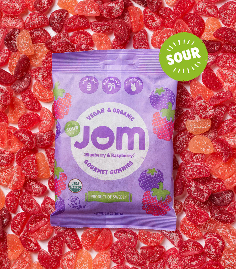 JOM Organic Blueberry & Raspberry Sour Gummy Candy 3.5oz | Snackever